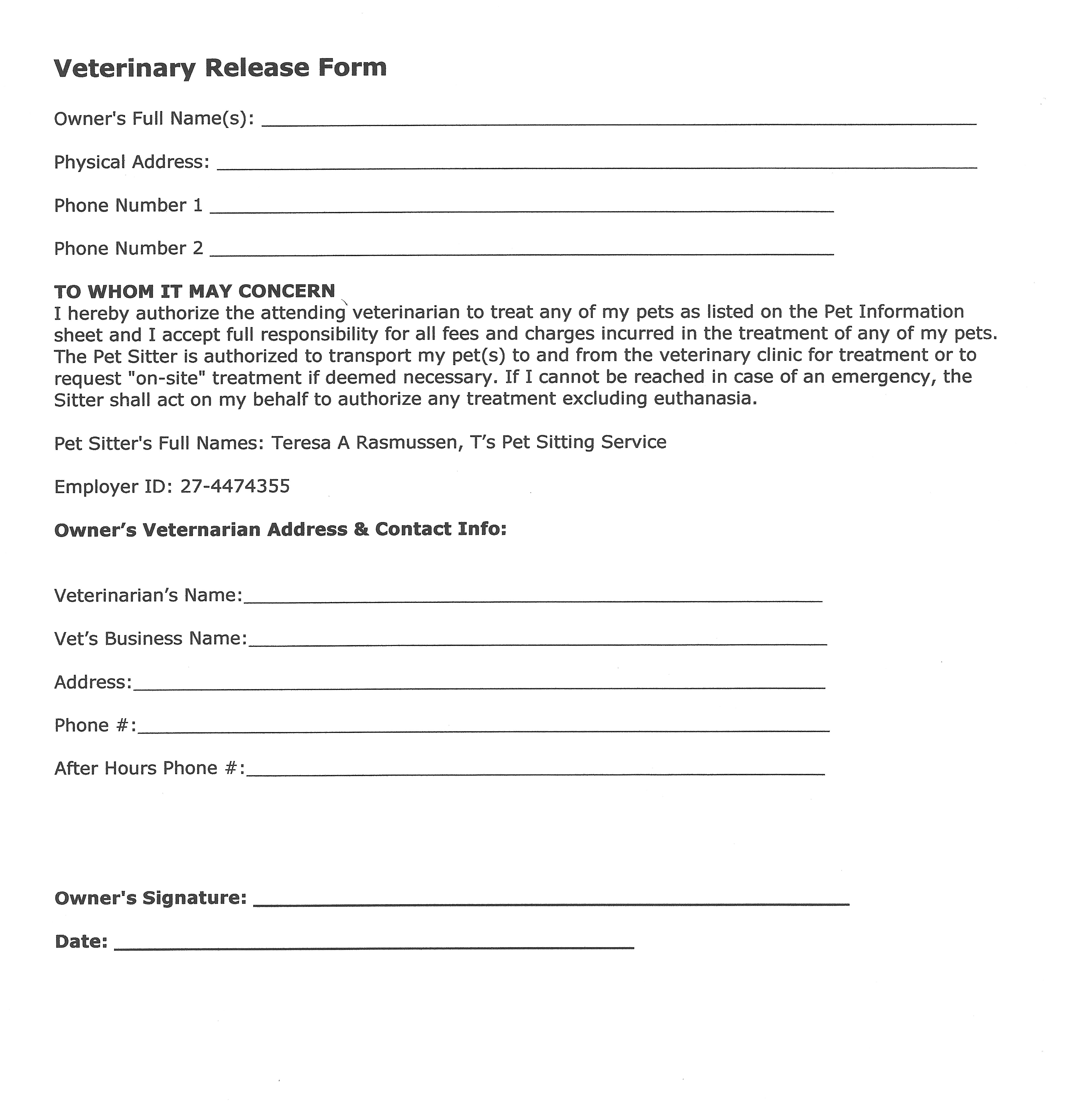 Vet Forms Printables